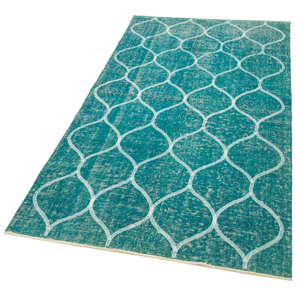 Lofy Tapis turquoise intérieur / extérieur en coton tissé à la machine à motif géométrique 3 pi ...